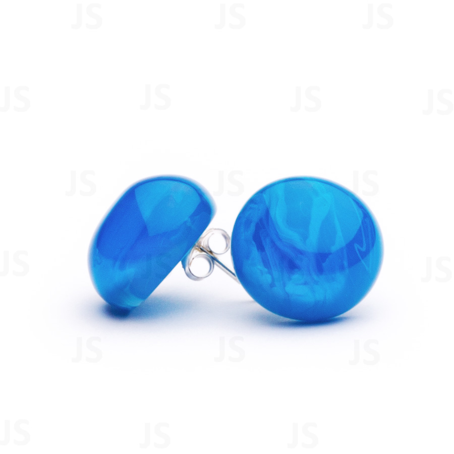 Earrings Round Blue Marble – Stud (Ø 1.7cm) – Zsiska Jewellery on Sale